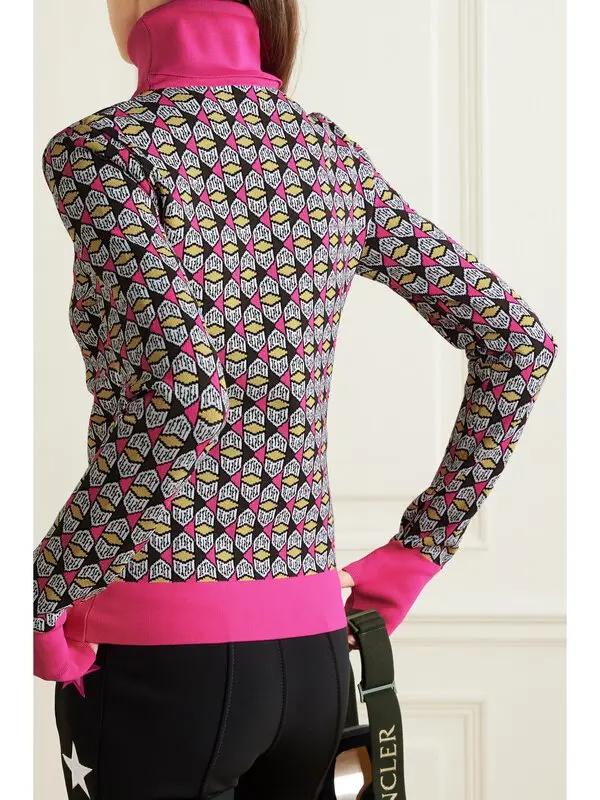 JETSET Jacquard-knit Geometric Turtleneck Sweater
