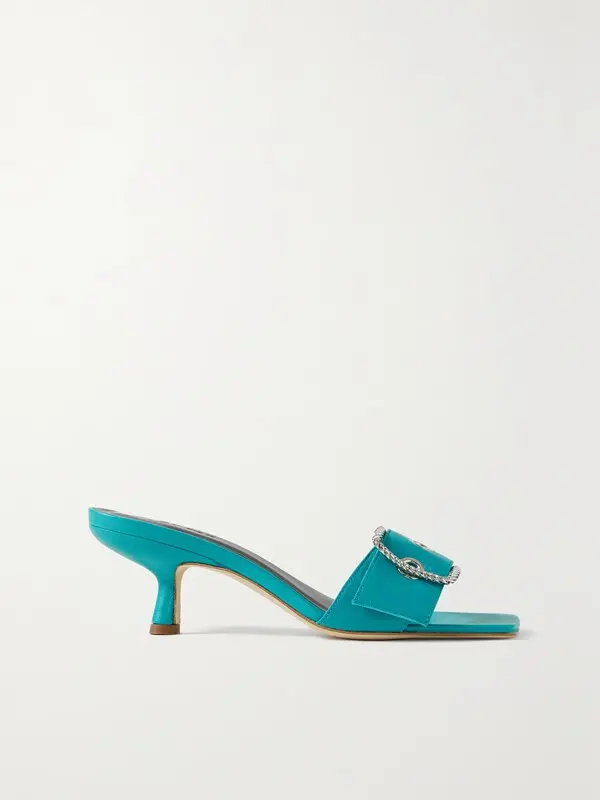 By Far Davina Buckled Leather Mules