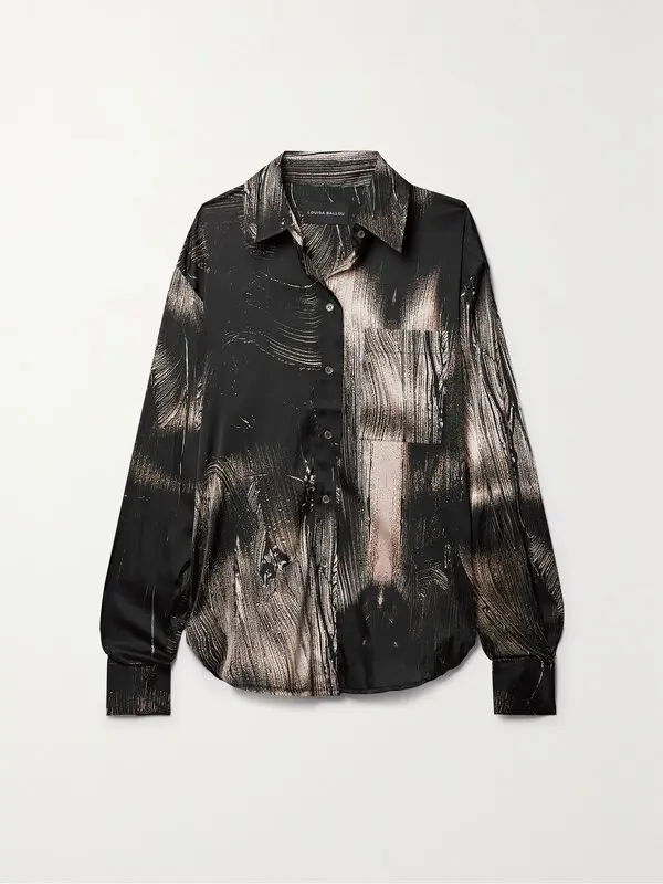 LOUISA BALLOU Oversized Printed Stretch-silk Shirt
