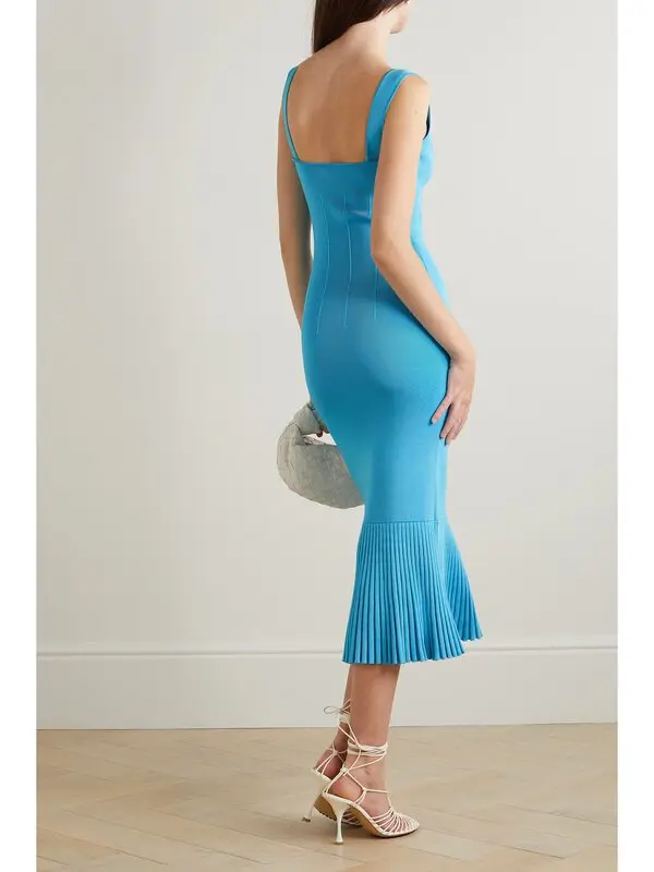 Galvan Atalanta Pleated Stretch-knit Midi Dress - Blue