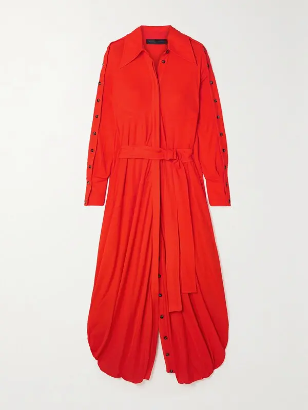 Proenza Schouler Belted Jersey-crepe Maxi Shirt Dress - Red