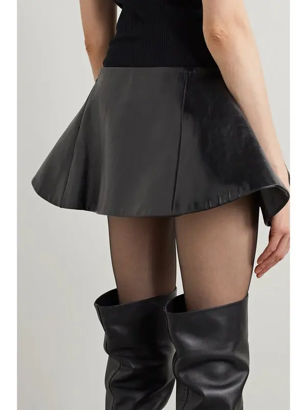 Khaite Rafla Pleated Leather Mini Skirt