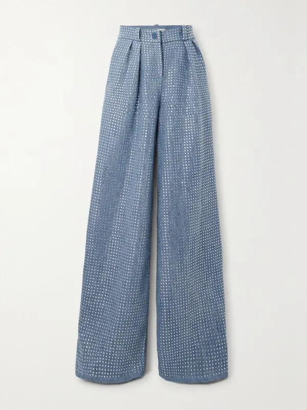 ROWEN ROSE Crystal-embellished Low-rise Boyfriend Jeans - Blue