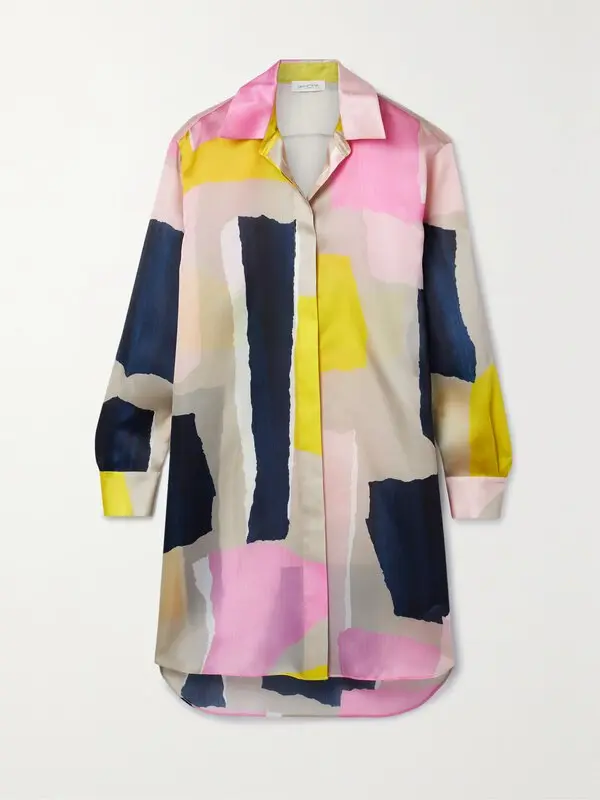 Lafayette 148 New York Oversized Printed Silk-satin Shirt - Pink