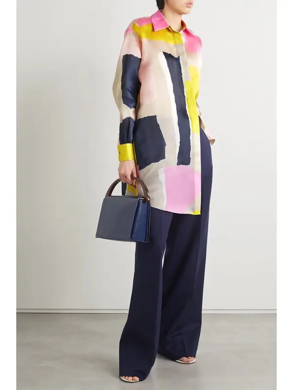 Lafayette 148 New York Oversized Printed Silk-satin Shirt