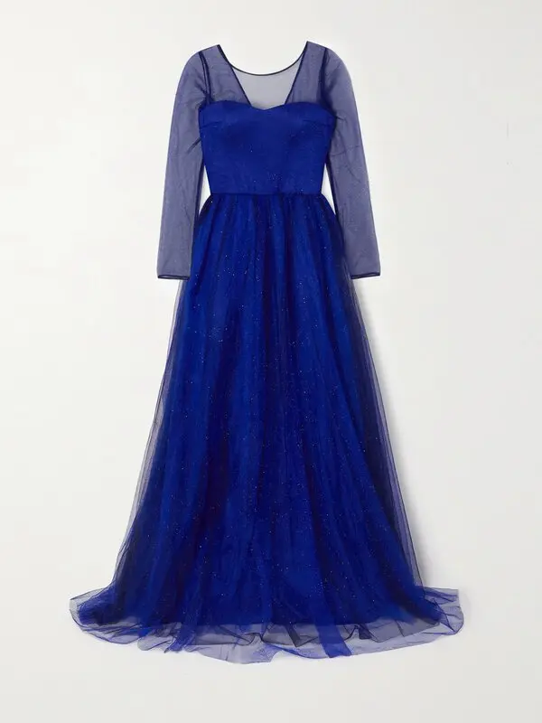 RASARIO Glittered Tulle Gown - Blue