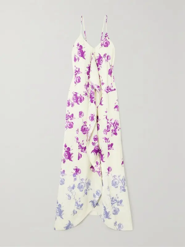 JIL SANDER Draped Floral-print Twill Maxi Dress - Multi