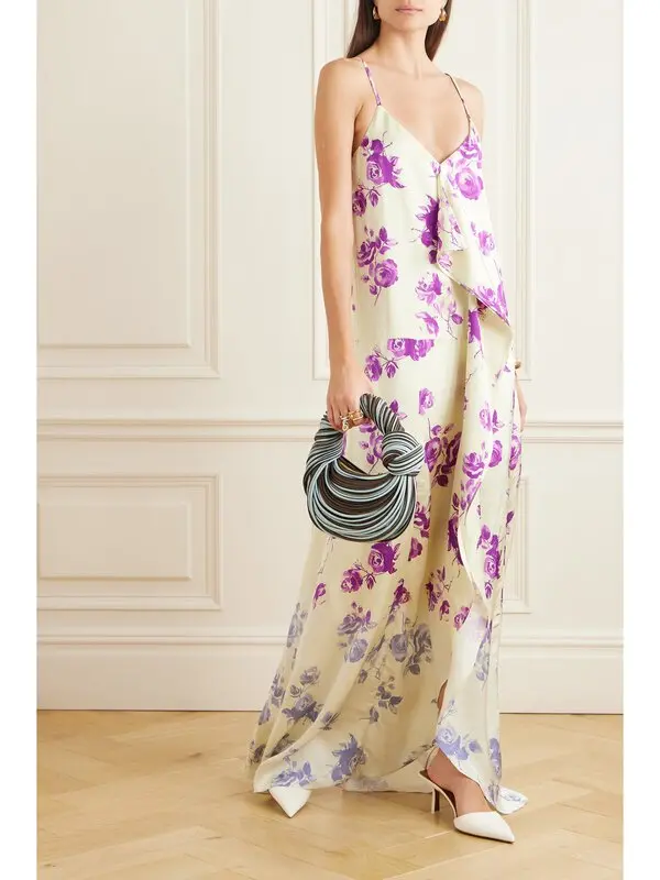 JIL SANDER Draped Floral-print Twill Maxi Dress