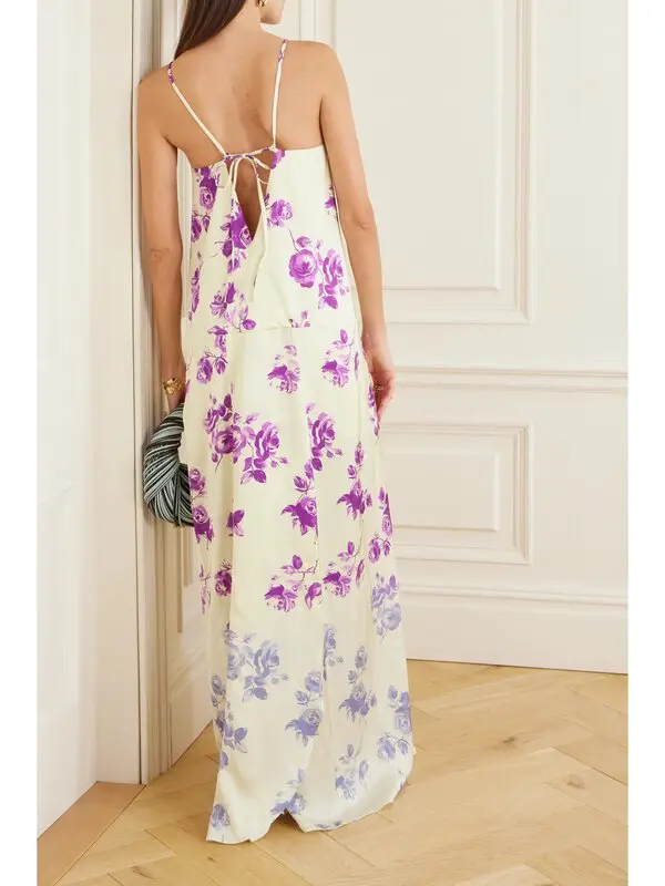 JIL SANDER Draped Floral-print Twill Maxi Dress