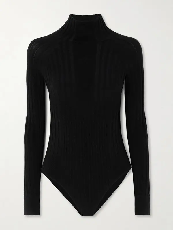 Perfect Moment Ribbed Stretch-knit Bodysuit - Black