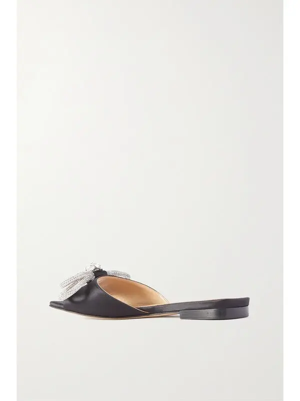 Mach & Mach Double Bow Crystal-embellished Satin Slides