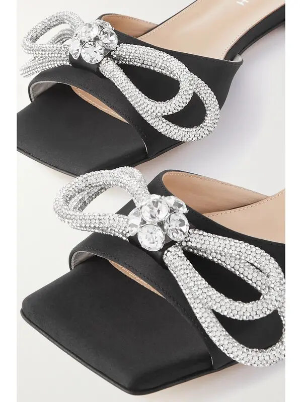 Mach & Mach Double Bow Crystal-embellished Satin Slides