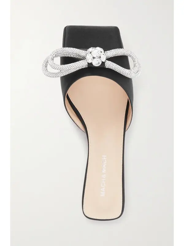 Mach & Mach Double Bow Crystal-embellished Satin Slides