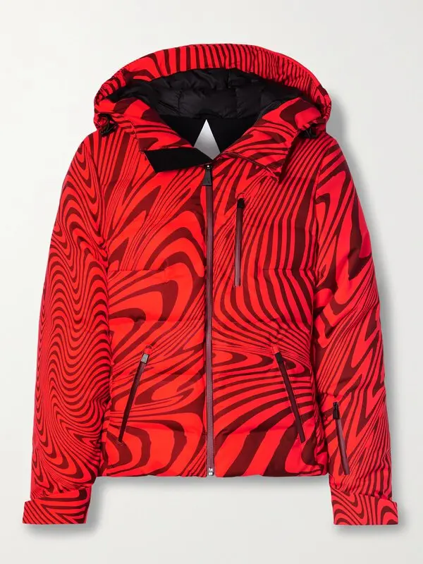 Aztech Mountain Minnie Nuke Hooded Printed Quilted Down Ski Jacket - Red