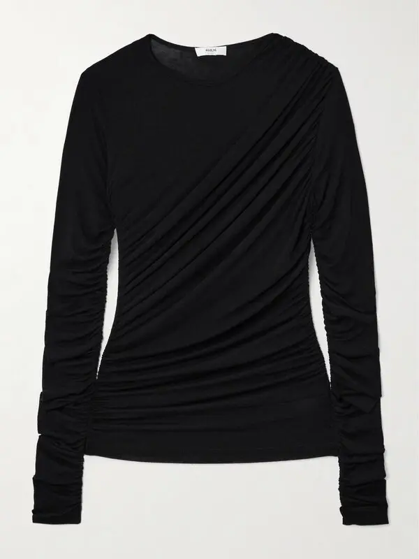 AGOLDE Tania Draped Stretch-tencel™ Lyocell Jersey Top - Black