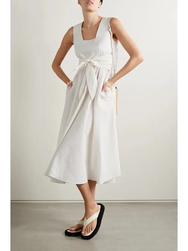 Partow Carina Belted Crinkled-crepe Midi Dress