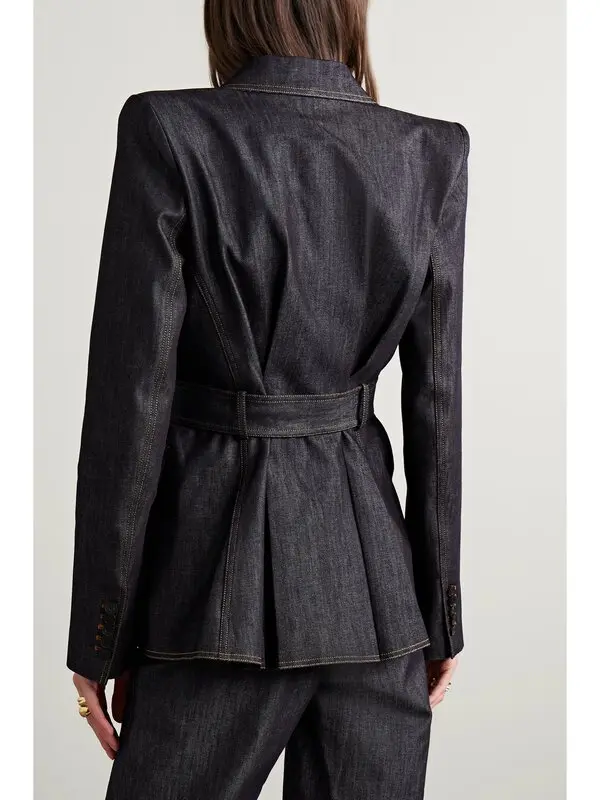 Adam Lippes Belted Double-breasted Denim Jacket