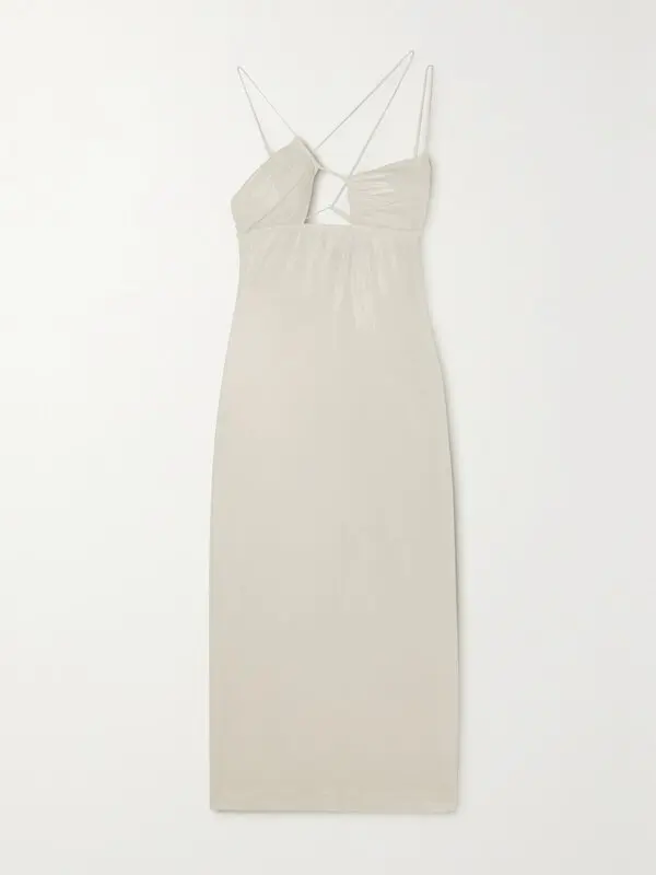 NENSI DOJAKA Cutout Metallic Stretch-jersey Midi Dress - Neutrals