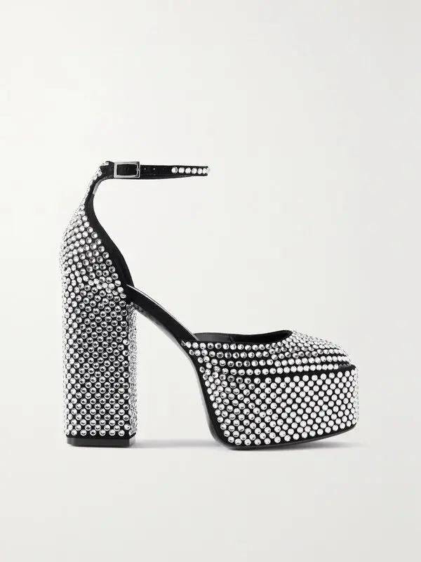 Paris Texas Dalilah Crystal-embellished Suede Platform Pumps - Silver