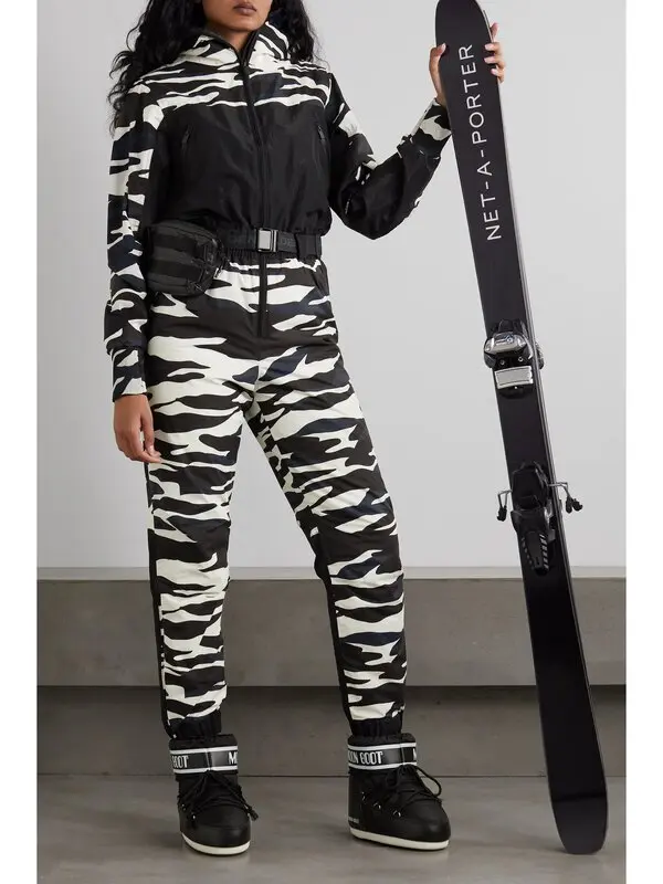 HOLDEN Powder Belted Zebra-print Recycled Ski Suit
