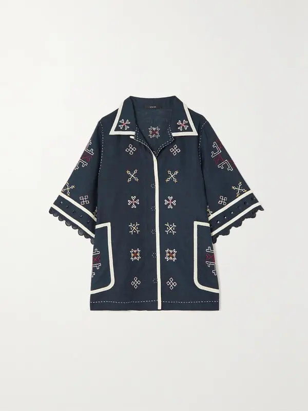 Vita Kin Greta Embroidered Linen Blouse - Blue