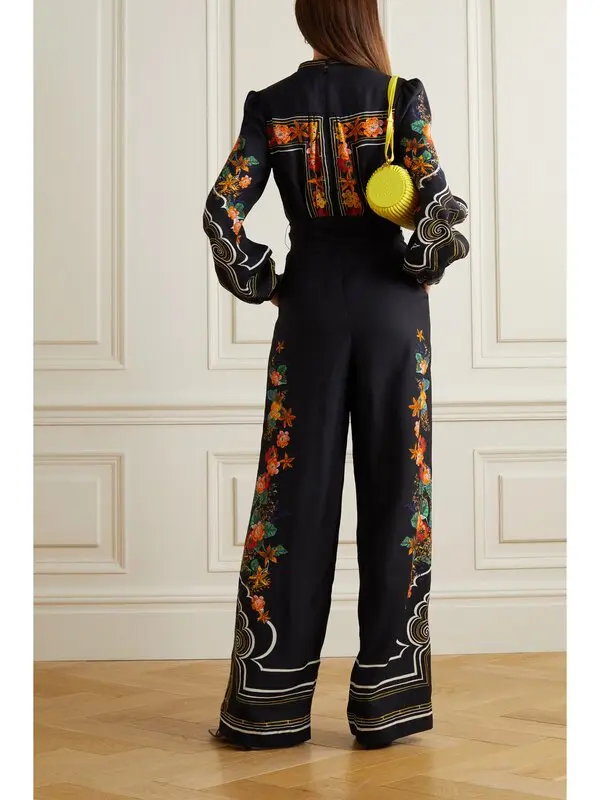 Saloni Bryce Belted Printed Crepe Jumpsuit