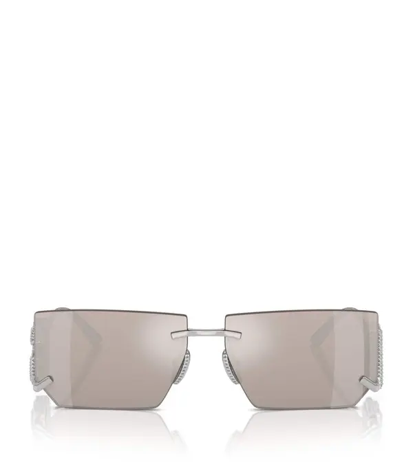 Dolce & Gabbana Embellished Dg Logo Mirrored Rectangle Sunglasses - Silver
