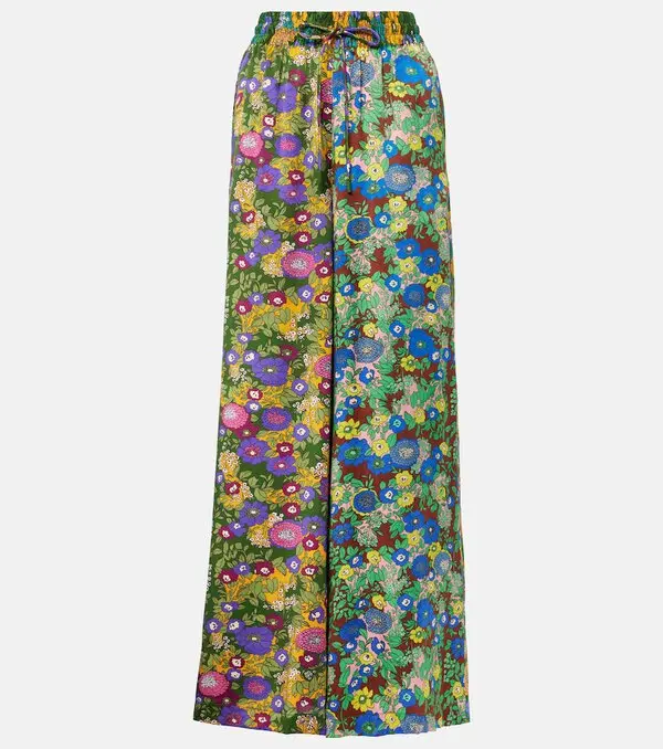 ALEMAIS Printed Silk Satin Wide-leg Trousers - Multicoloured