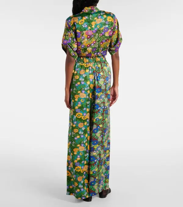 ALEMAIS Printed Silk Satin Wide-leg Pants