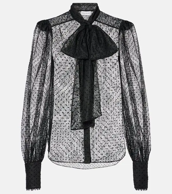 Rebecca Vallance Ethel Tie-neck Lace Blouse In Ivory Glow - Black
