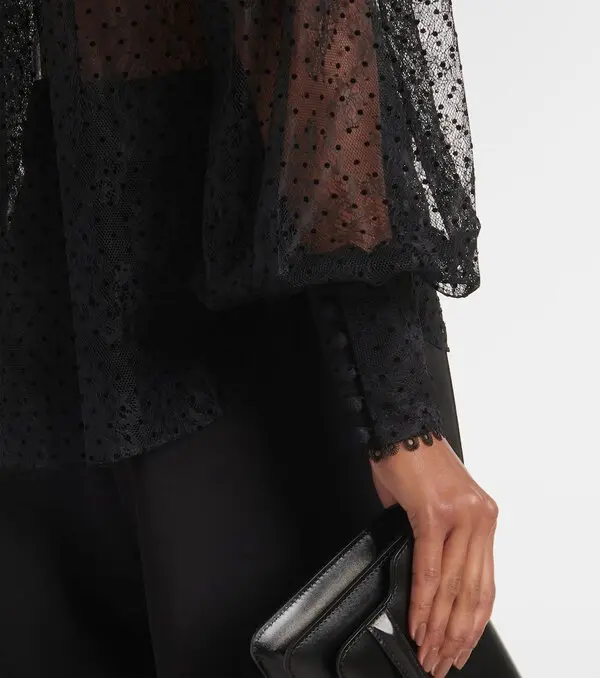 Rebecca Vallance Ethel Tie-neck Lace Blouse In Ivory Glow