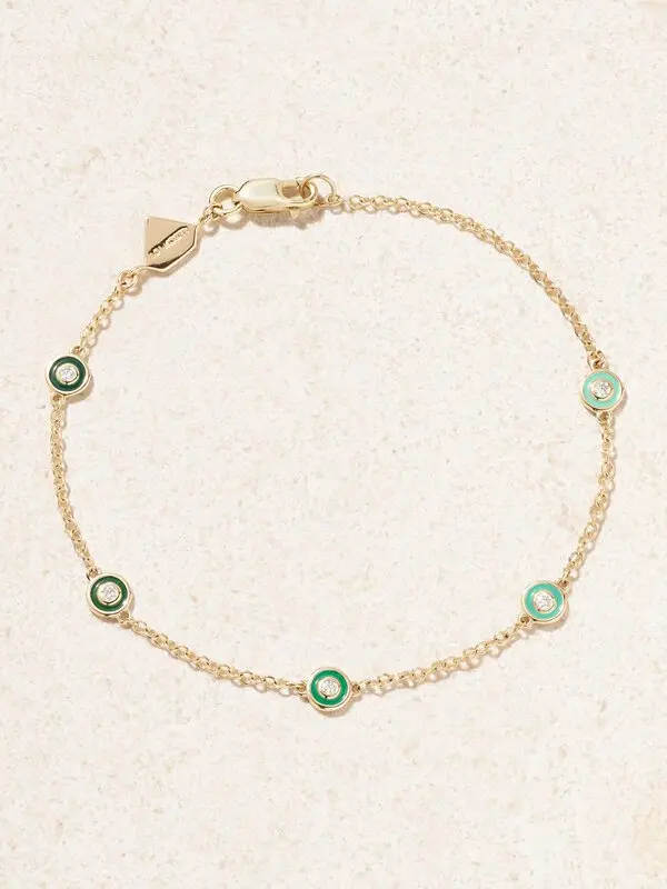 Alison Lou 14-karat Gold, Enamel And Diamond Bracelet - Green