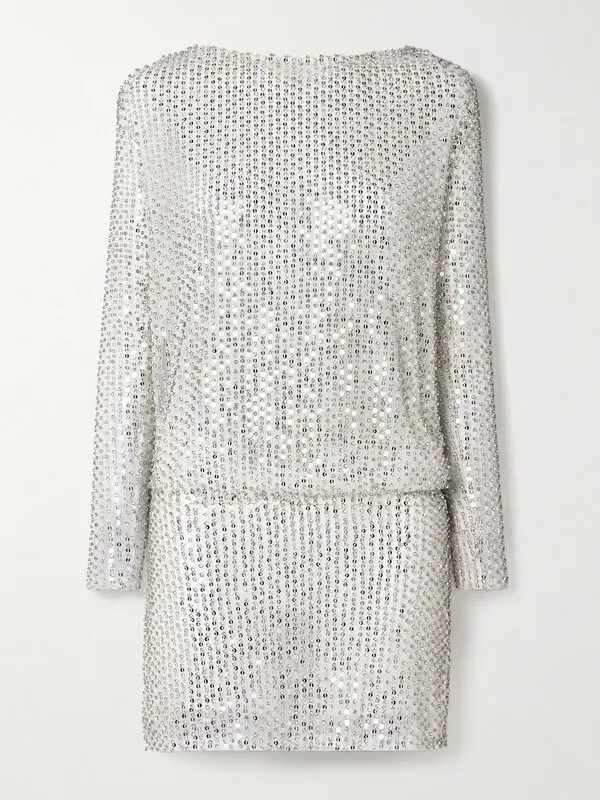 Retrofete Danae Embellished Tulle Mini Dress - Silver