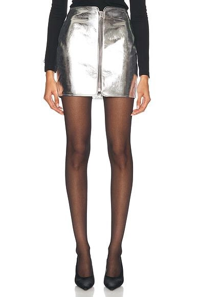 THE SEI Zipped Leather Mini Skirt - Silver