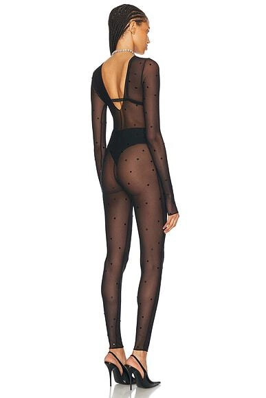 Oseree Crystal Embellished Mesh Jumpsuit