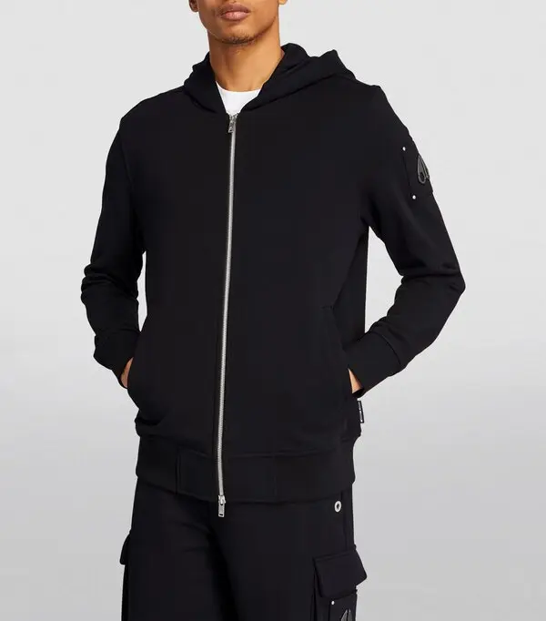 Moose Knuckles Logo Zip-up Hoodie - Black