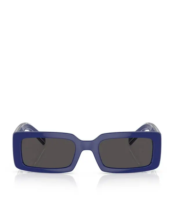 Dolce & Gabbana Rectangular Full Rim Sunglasses With Logo Detail - Blue