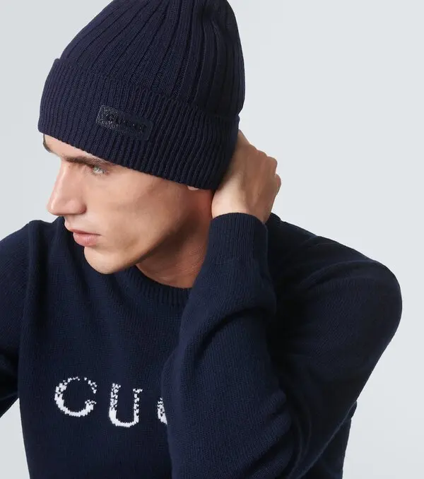 Gucci Ribbed-knit Wool Beanie - Blue