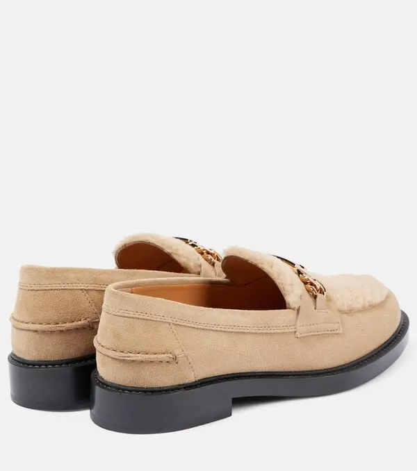 TOD'S Shearling-trimmed Suede Loafers