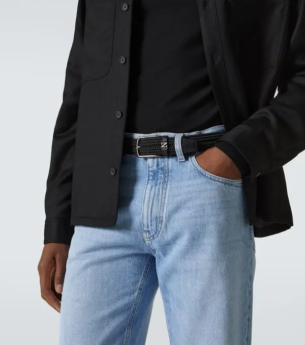 Zegna Woven Leather Trimmed Belt
