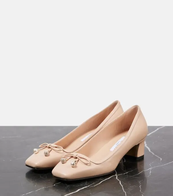 JIMMY CHOO Elme 45 Bow-detail Leather Pumps