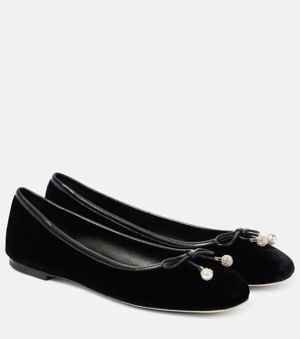 JIMMY CHOO Elme Velvet Ballet Flats - Black