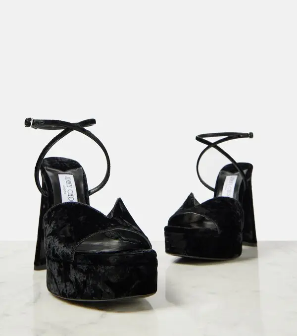 JIMMY CHOO Karli 125 Velvet Platform Sandals - Black