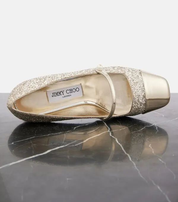 JIMMY CHOO Elisa 45 Glitter And Leather Mary Jane Pumps
