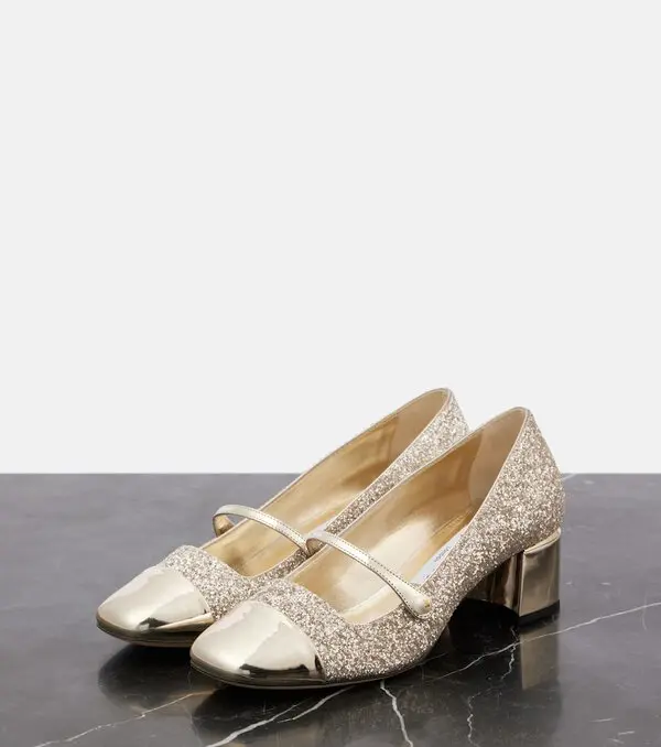 JIMMY CHOO Elisa 45 Glitter And Leather Mary Jane Pumps