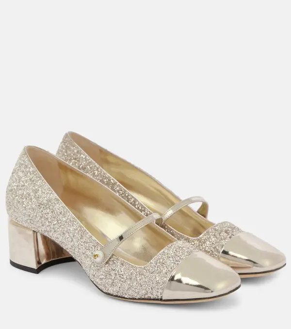 JIMMY CHOO Elisa 45 Glitter And Leather Mary Jane Pumps