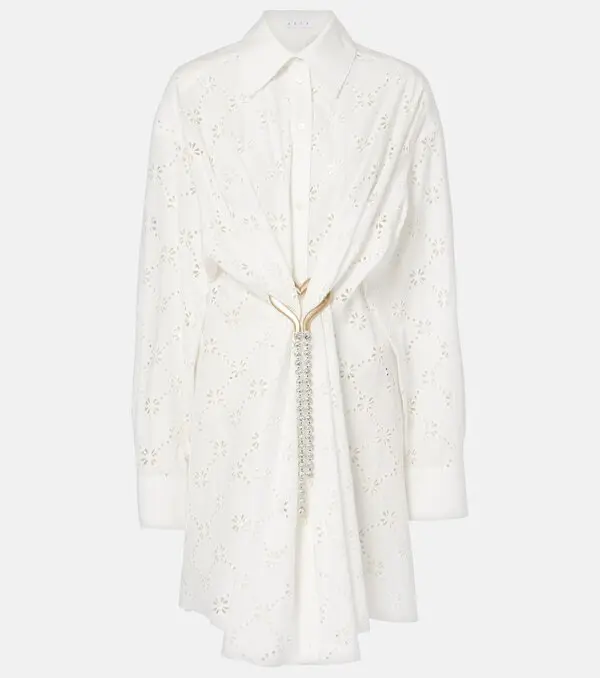 AREA Draped Cotton Shirt Dress - White