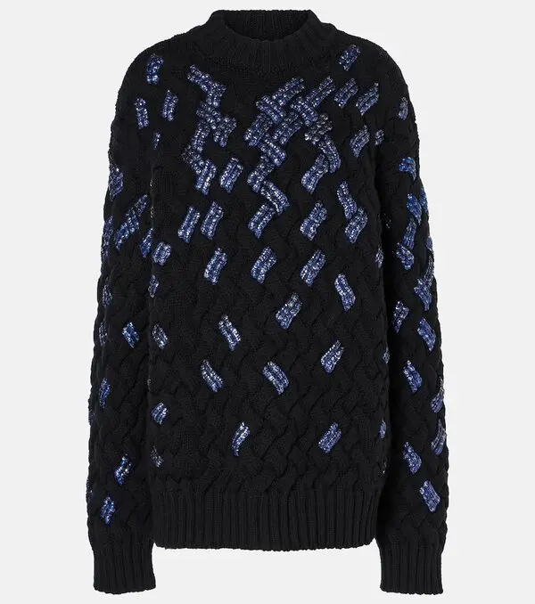 Dries Van Noten Sequined Virgin Wool Sweater - Black