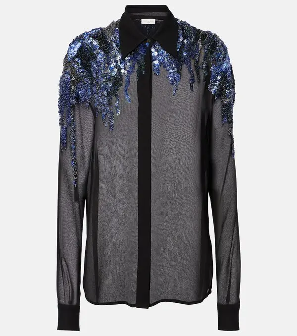 Dries Van Noten Sequined Chiffon Blouse - Black