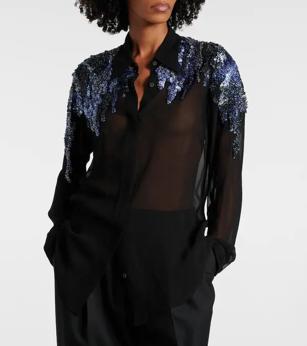 Dries Van Noten Sequined Chiffon Blouse